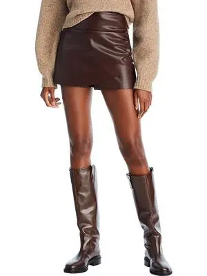 Aqua Faux Leather Mini Skort - Brown