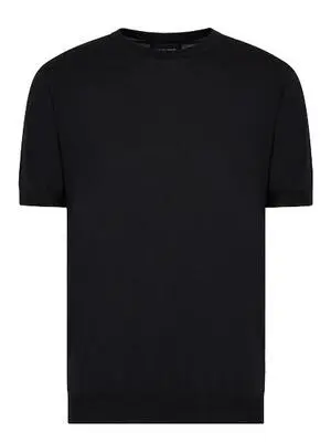 Giorgio Armani Short-sleeved, Crew-neck Jumper In Silk And Cotton - Black