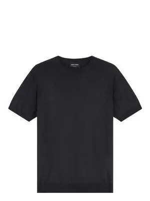 Giorgio Armani Slim-fit Sweater In Plain Knit Silk And Cotton - Black
