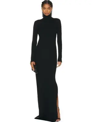 Saint Laurent Long Sleeve Turtleneck Gown - Noir