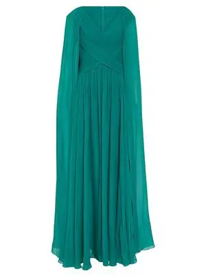 Elie Saab Caped Silk-blend Gown - Green