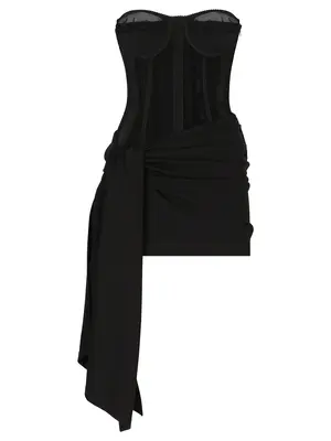 Dolce & Gabbana Short Milano Rib Jersey Dress With Corset Detailing - Black