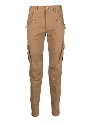 Balmain Zip-detail Skinny-leg Trousers - Brown