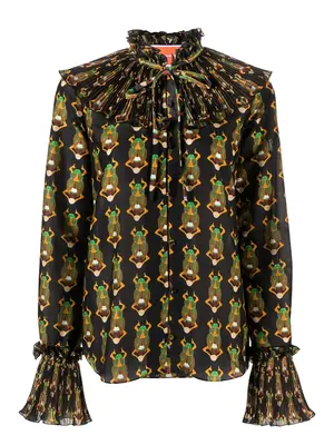La DoubleJ Nefertiti Scarab-print Habotai Blouse - Black