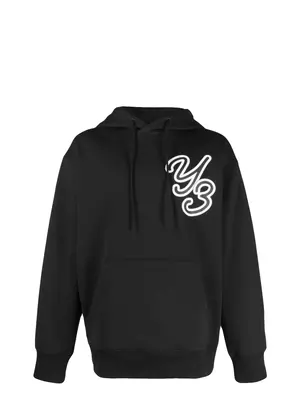 Y3 Logo-print Organic-cotton Hoodie - Black