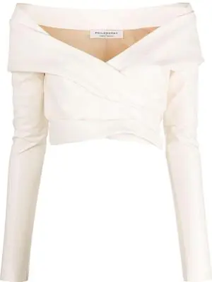Philosophy Di Lorenzo Serafini Off-shoulder Cropped Top - Neutrals