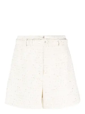SELF-PORTRAIT Belted Bouclé Shorts - Neutrals