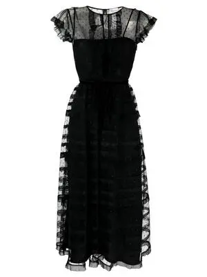 Red Valentino Ruffle-detail Point D'esprit Midi Dress - Black
