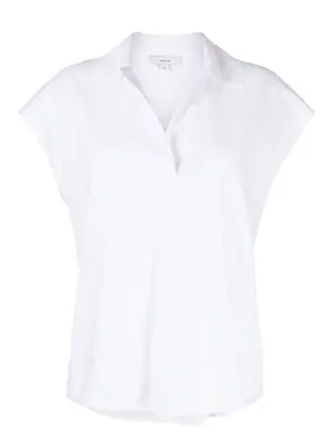 Vince Cap-sleeve Linen-blend Polo Shirt - White