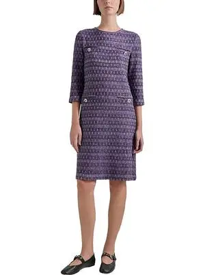 Misook Metallic Tweed Shift Dress - Plum/black/new Ivory