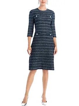 Misook Metallic Tweed Shift Dress Teal/black