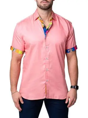 MACEOO Galileo Pazole Short Sleeve Cotton Button-up Shirt - Pink