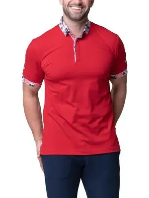 MACEOO Mozart Solid Ripple Piqué Button-down Polo - Red
