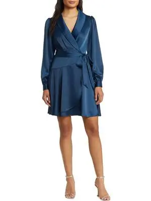 Vince Camuto Shawl Collar Satin Dress - Peacock