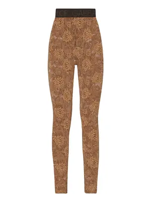 Dolce & Gabbana Logo-waistband Lace Leggings Brown