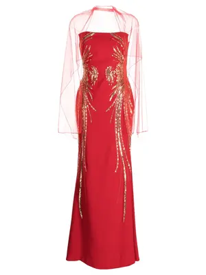 SAIID KOBEISY Sequin-embellished Strapless Gown - Red