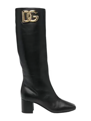 DOLCE & GABBANA Dolce & Gabbana Jackie 60mm Logo-Plaque Leather Boots