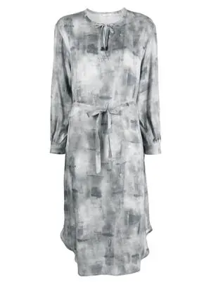 Peserico Abstract-print Midi Dress - Grey
