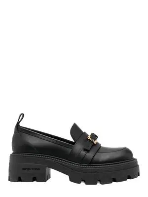 SERGIO ROSSI Nora Buckled Leather Loafers - Black