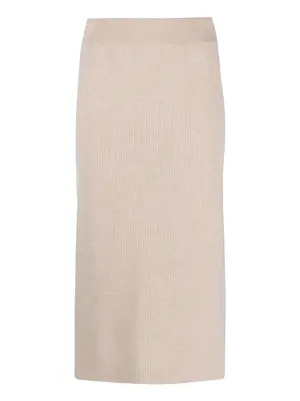 Brunello Cucinelli Ribbed Knit Midi Skirt - Brown