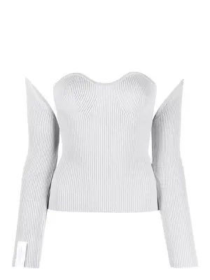 Rokh Ribbed-knit Bustier-style Top - Grey