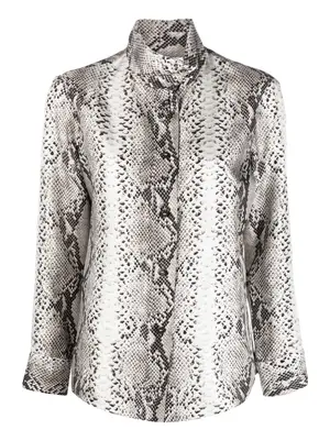 Alberto Biani Snakeskin Print Silk Shirt - Black