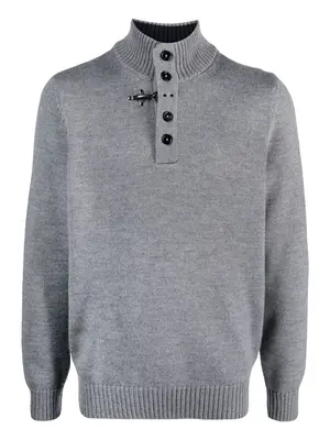 FAY Mock Neck Wool Sweater - Grey