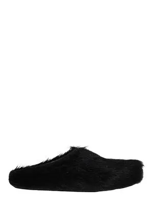 Marni Long-Hair Calfskin Fussbett Sabot Shoes Black