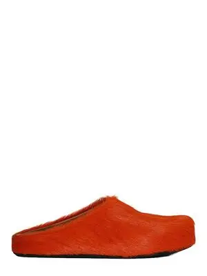 Marni Long-Hair Calfskin Fussbett Sabot Shoes Orange
