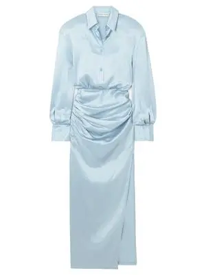 ROWEN ROSE Draped Silk-satin Maxi Dress - Blue
