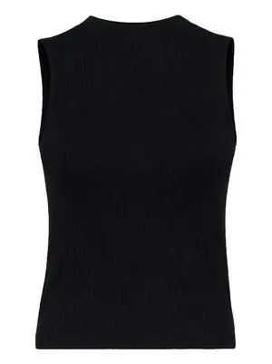 Brunello Cucinelli Cotton Ribbed Jersey Top With Monili Black
