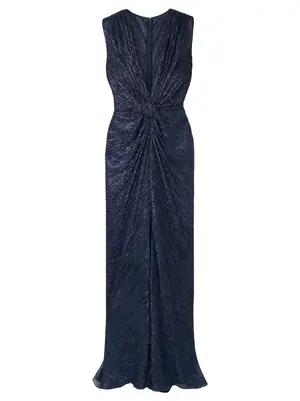 Costarellos Mireille Metallic Plissé-jersey Gown - Purple