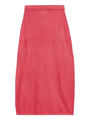 Antik Batik Shany Metallic Crochet-knit Midi Skirt - Coral