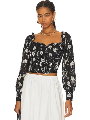 Astr The Label Amber Top - Black & Cream Floral