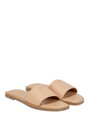 CHRISTIAN LOUBOUTIN Cl Embossed Leather Slides - Neutrals