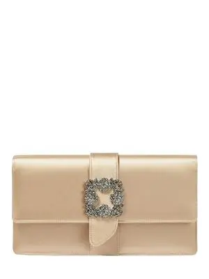 Manolo Blahnik Embellished Satin Clutch - Beige