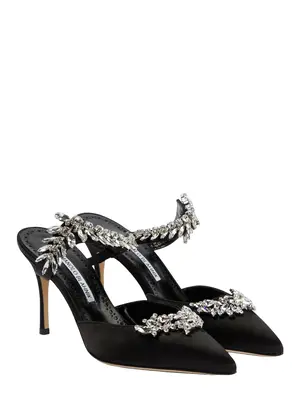 Manolo Blahnik Lurum 90 Embellished Mules - Black