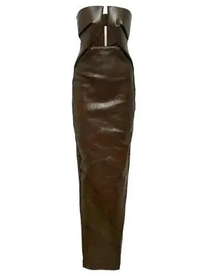 Rick Owens Strapless Coated Denim Gown - Brown