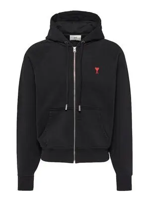 AMI Paris Ami De Cœur Cotton Jersey Zip-Up Hoodie Black