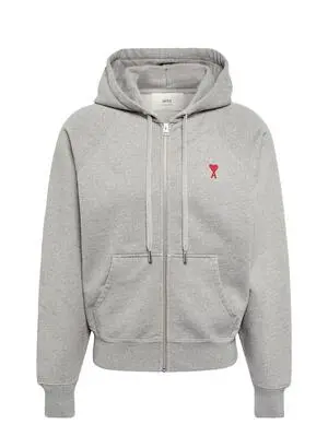 AMI Paris De Cœur Cotton Jersey Zip-up Hoodie - Grey