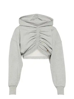 Palm Angels Cropped Cotton Jersey Hoodie - Grey