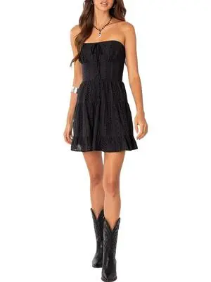 EDIKTED Liora Strapless Embroidered Eyelet Cotton Minidress - Black