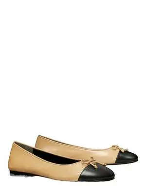 Tory Burch Cap-toe Ballerina Flat - Ginger Shortbread/black