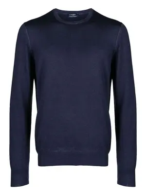 BARBA NAPOLI Ribbed-trim Virgin Wool Jumper - Blue