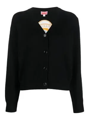 Kenzo Boke Flower Embroidered Knit Cardigan - Black
