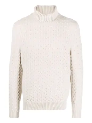 Fedeli Roll-neck Cable-knit Jumper - Neutrals