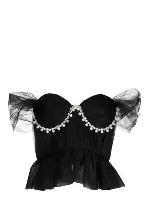 ANOUKI Faux-pearl Embellished Off-shoulder Blouse - Black