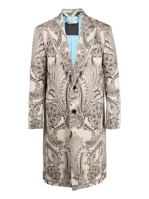 Philipp Plein Paisley-print Single-breasted Coat - Neutrals