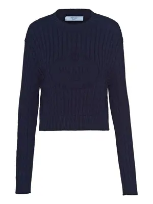 Prada Logo-intarsia Cable-knit Jumper - Blue