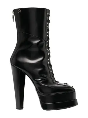 Roberto Cavalli Lace-up Leather Platform Boots - Black